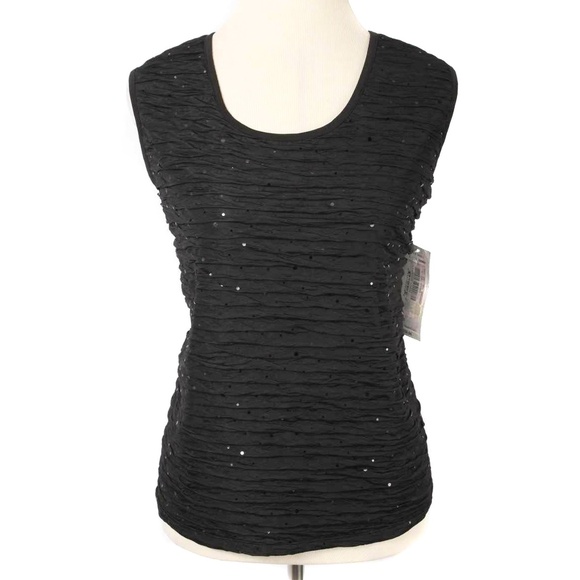 TanJay | Tops | Tanjay Black Textured Ruched Sequin Sleeveless Shell ...